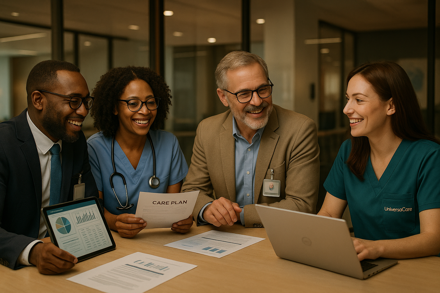 Healthcare professionals collaborating in a meeting, representing ...