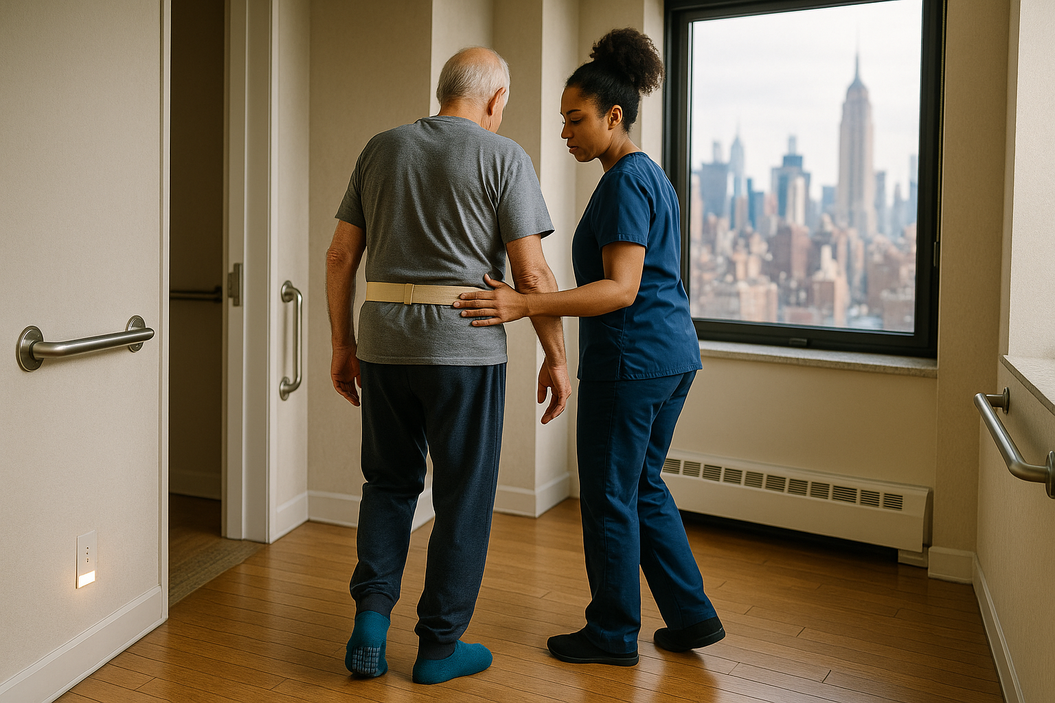 Home Health Aide assisting a patient in safe mobility after hospital ...