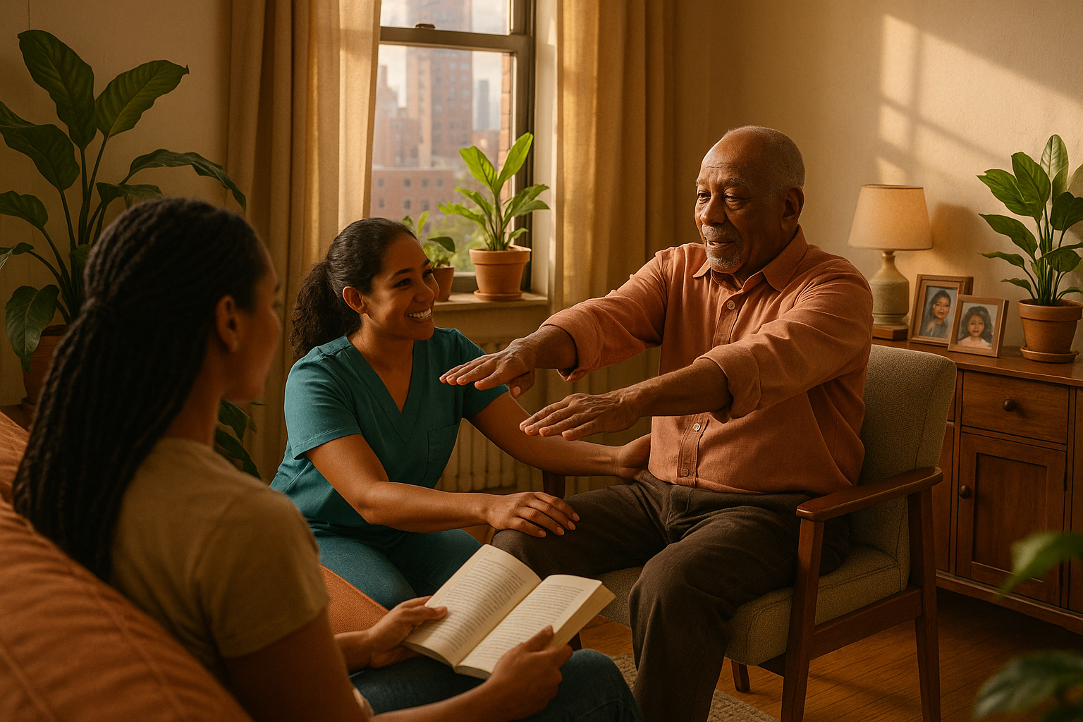 Home Health Aide assisting an older adult with morning dressing in a ...