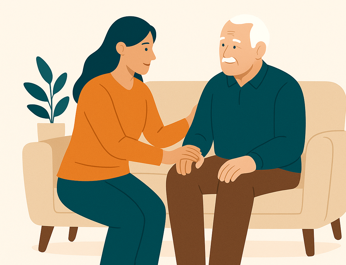 caregiver supporting her elderly father – UniversaCare