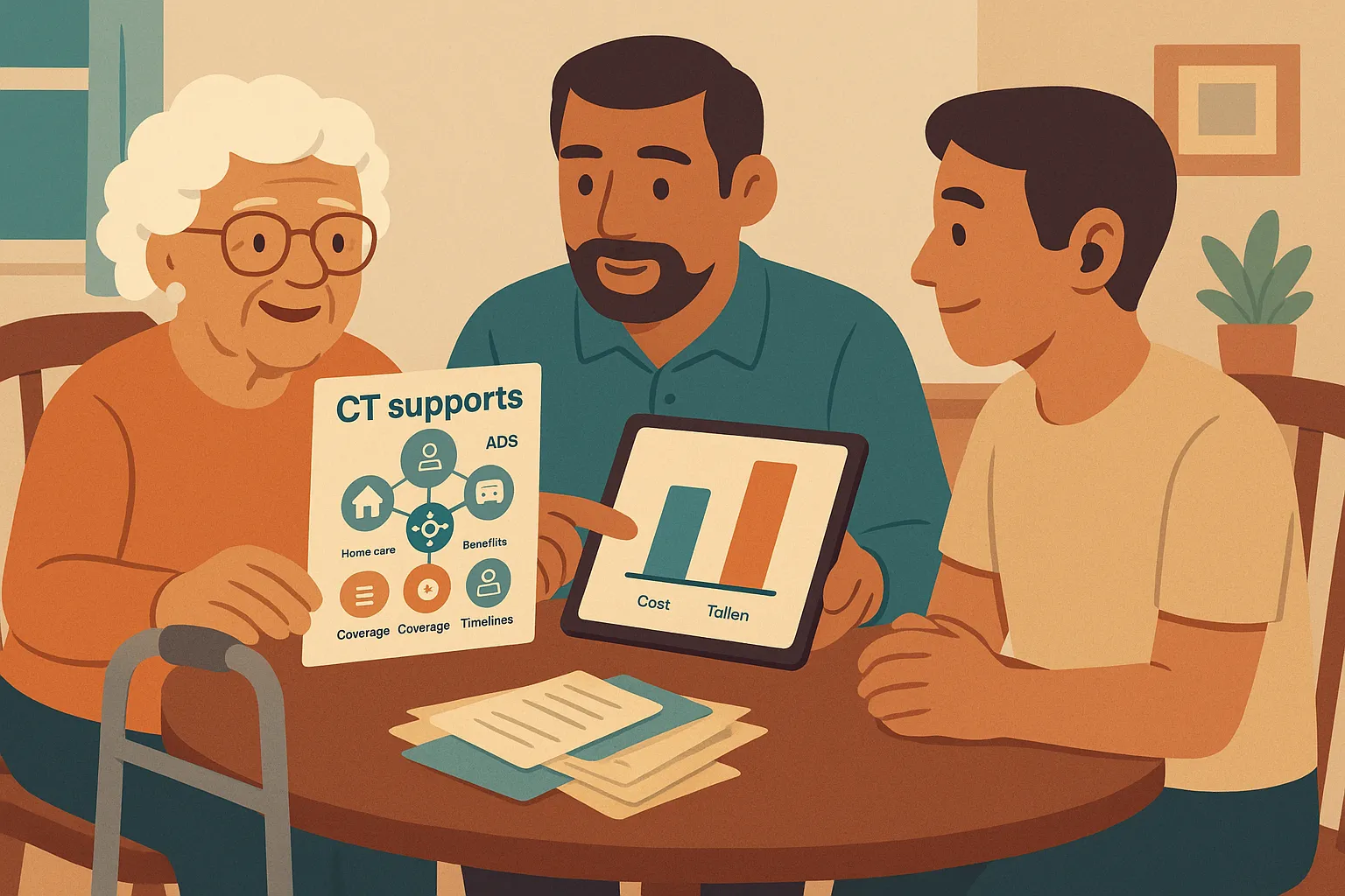 Connecticut family reviews a simple ADS overview sheet that compares supports, coverage, and ...