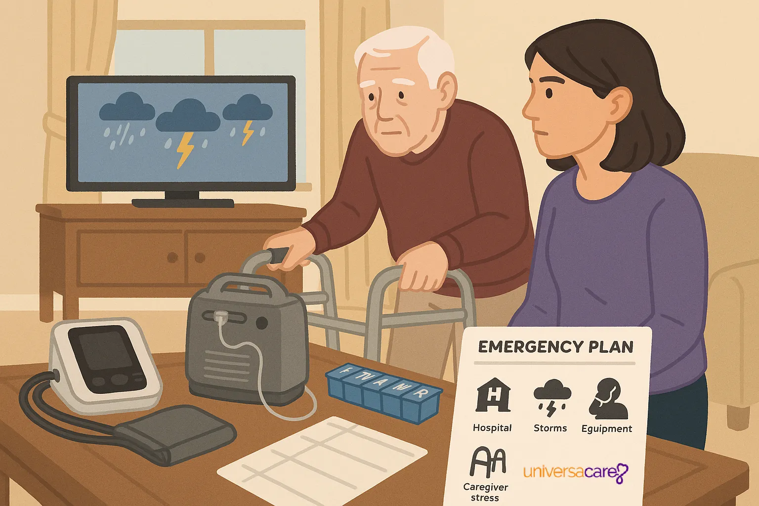 Daughter sees her father’s medical equipment and a storm forecast on TV ...